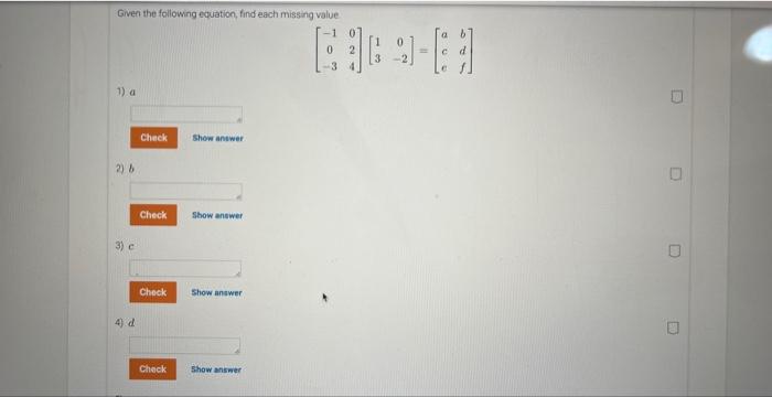 Solved Given the following equation, find each missing value | Chegg.com