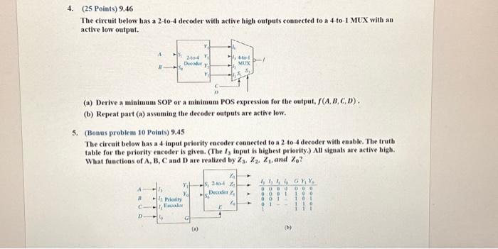 Solved The circuit below has a 2 -to -4 decoder with active | Chegg.com