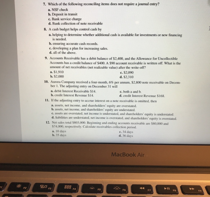Solved 7. Which of the following reconciling items does not | Chegg.com
