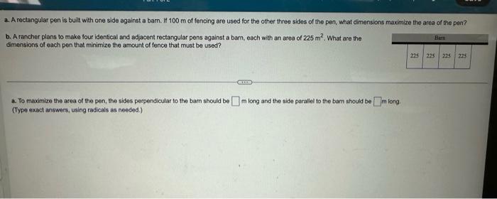 Solved a. A rectangular pen is built with one side against a | Chegg.com