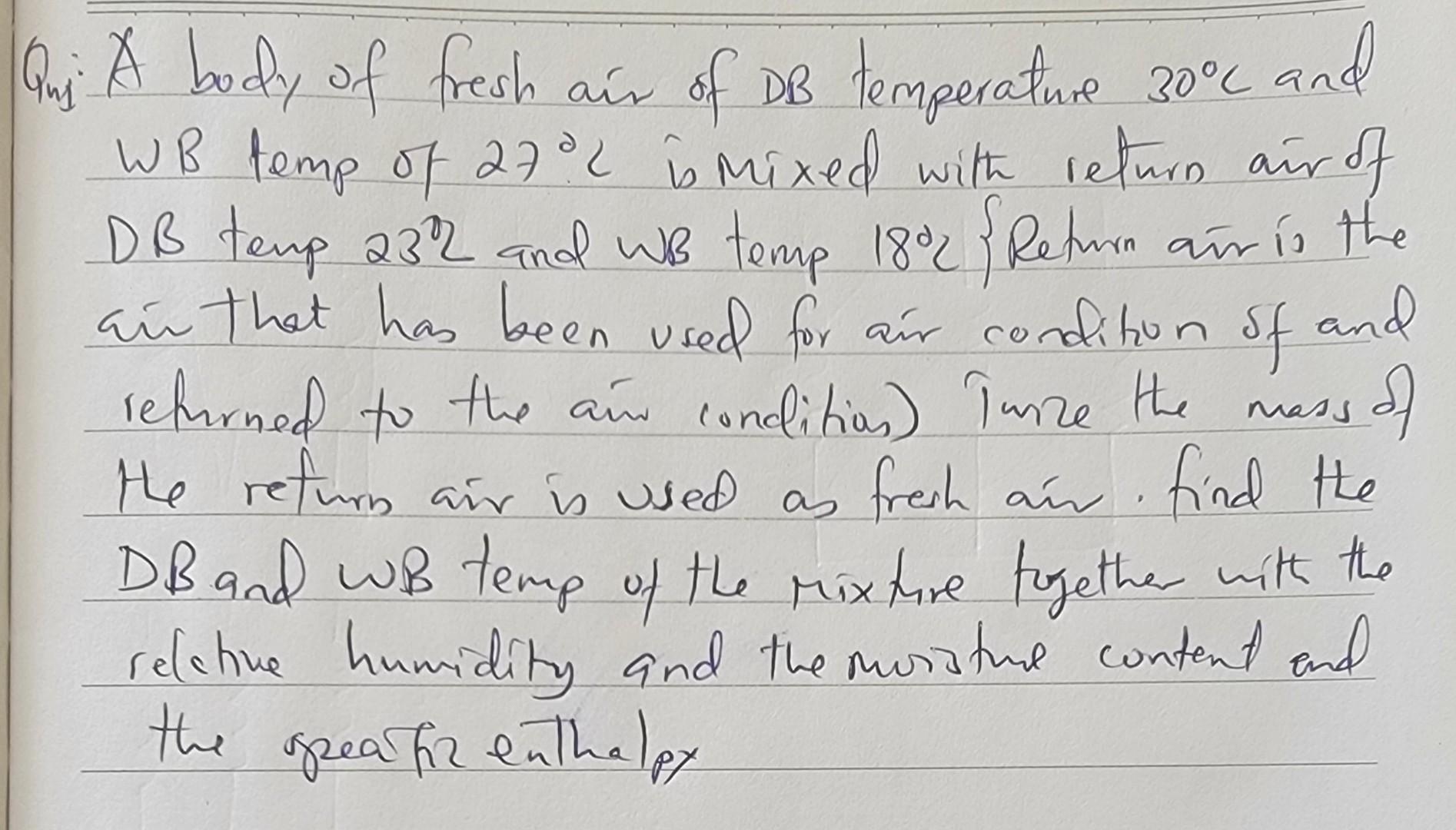 Solved A body of fresh ain of DB temperature 30∘C and WB | Chegg.com