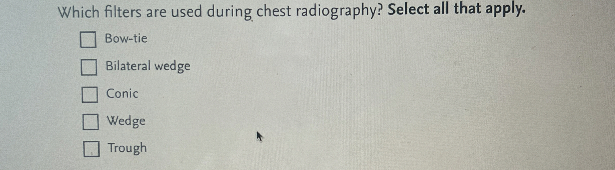 Solved Which filters are used during chest radiography? | Chegg.com