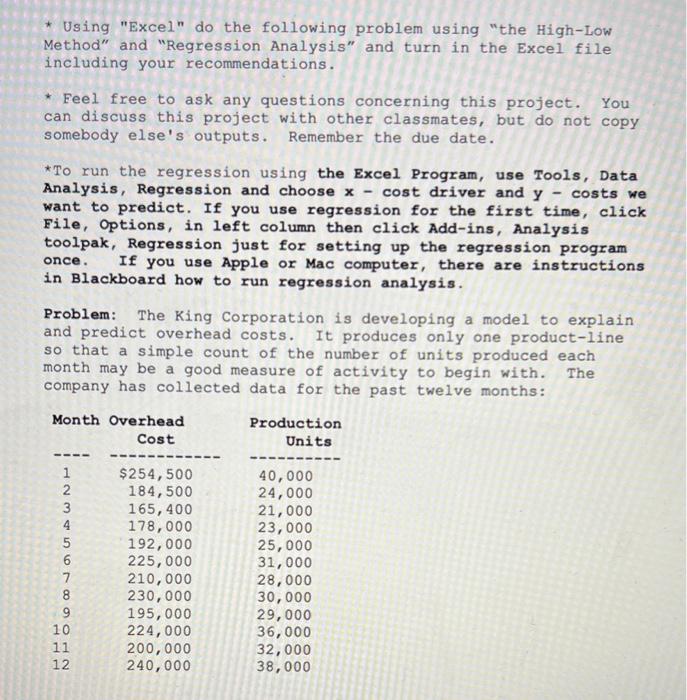 Solved * Using "Excel" do the following problem using "the | Chegg.com