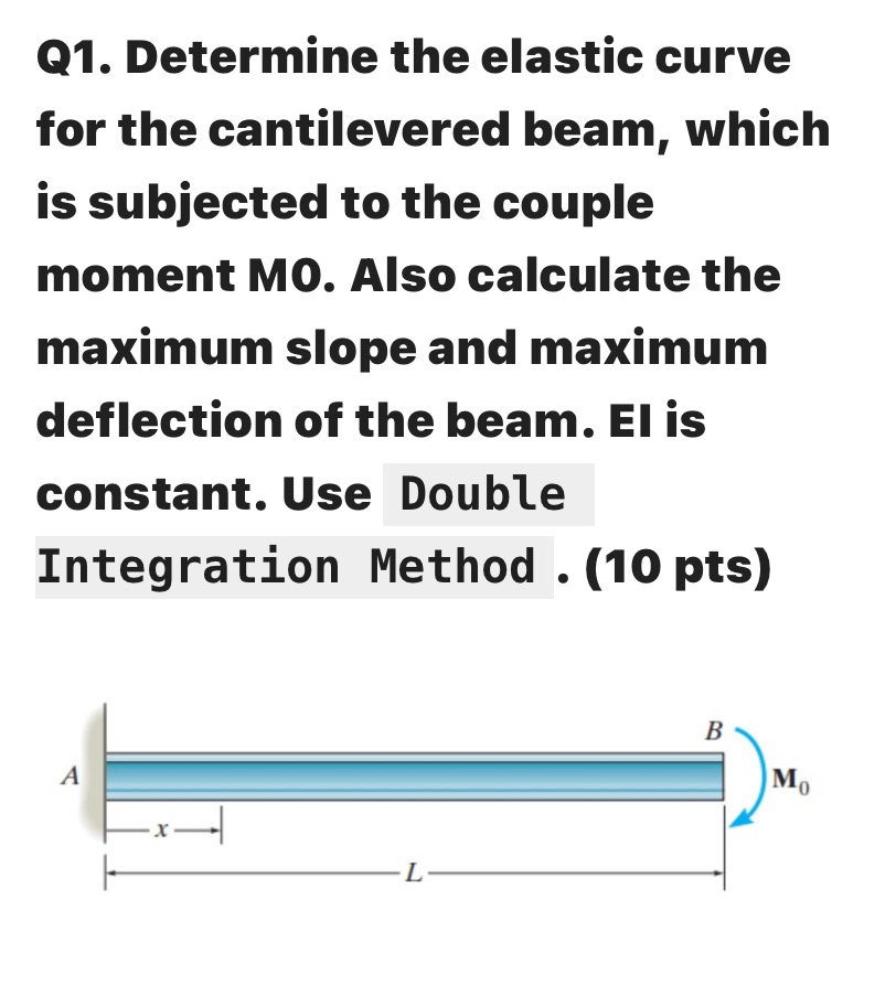 [Solved]: Q1. Determine the elastic curve for the cantilever
