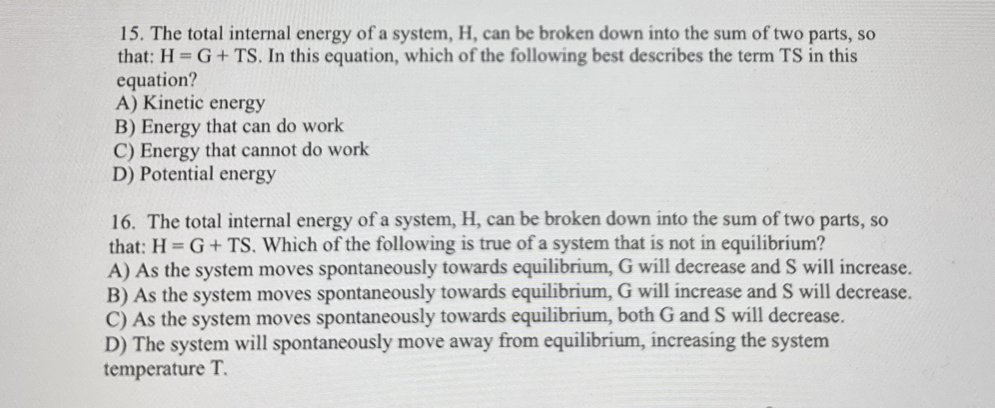 Solved The total internal energy of a system, H, ﻿can be | Chegg.com