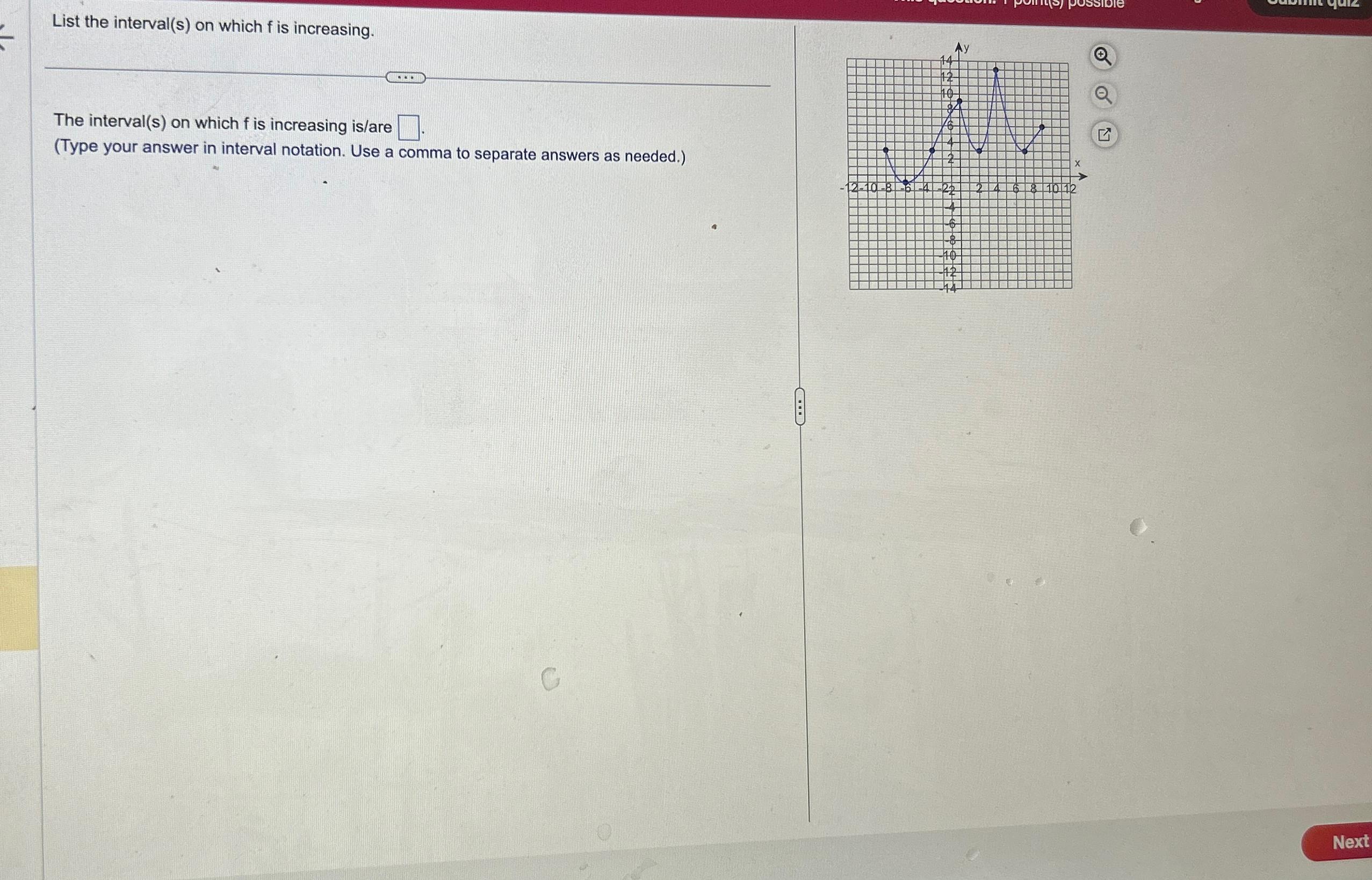 Solved List the interval(s) ﻿on which f ﻿is increasing.The | Chegg.com