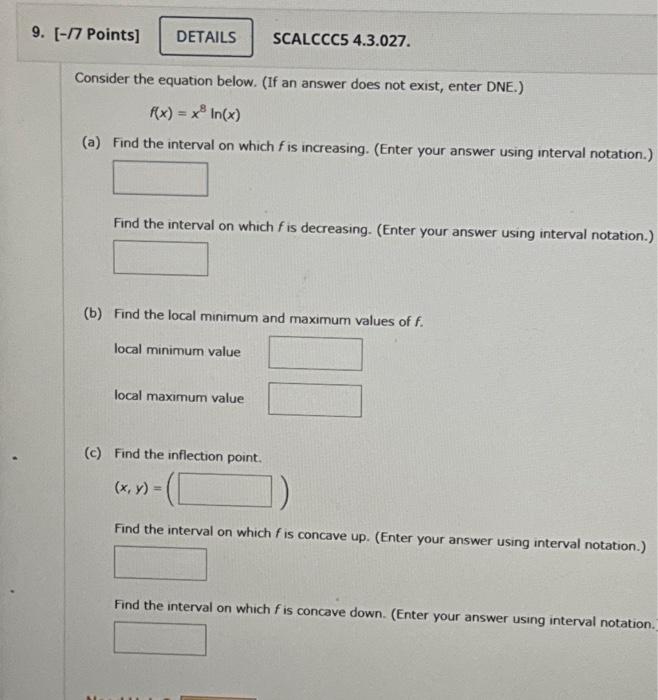 Solved 9. [-/7 Points] DETAILS Consider the equation below. | Chegg.com
