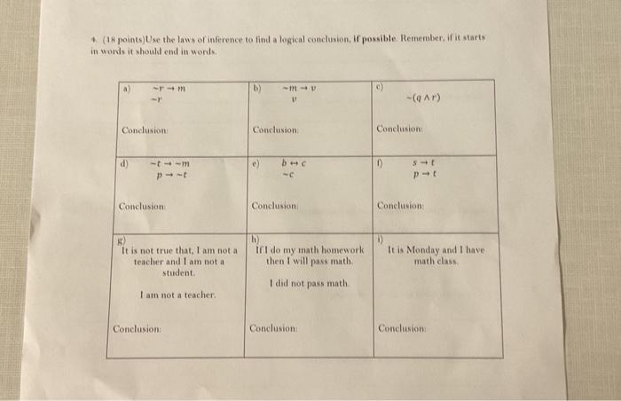 Solved + (18 points)Use the laws of inference to find a | Chegg.com