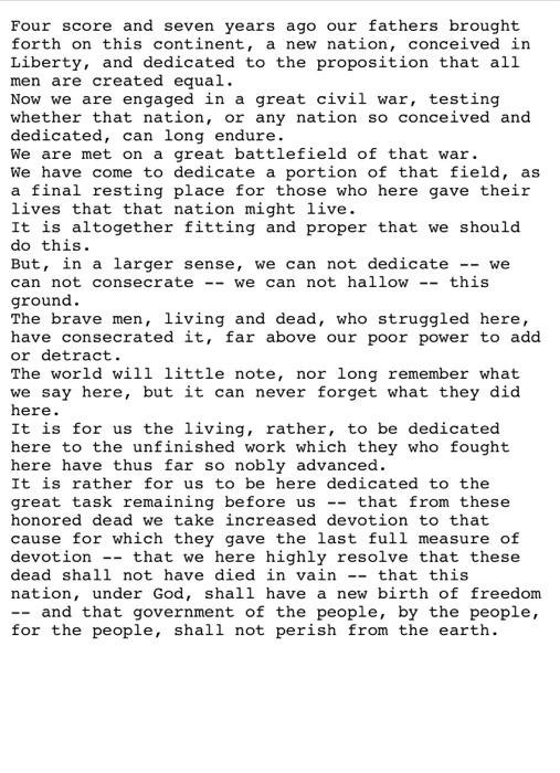 Solved Four score and seven years ago our fathers brought | Chegg.com