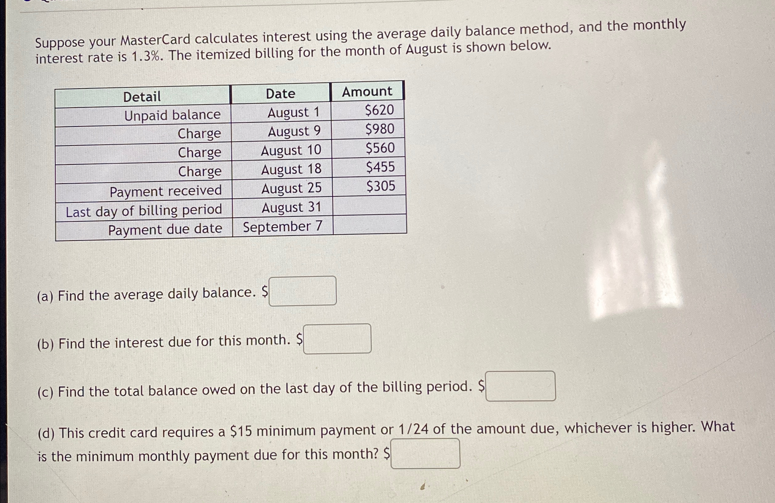 Solved Suppose your MasterCard calculates interest using the | Chegg.com