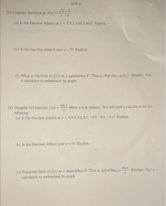 Solved (5) Consider the function f(x)=x−9x−3. (a) Is the | Chegg.com