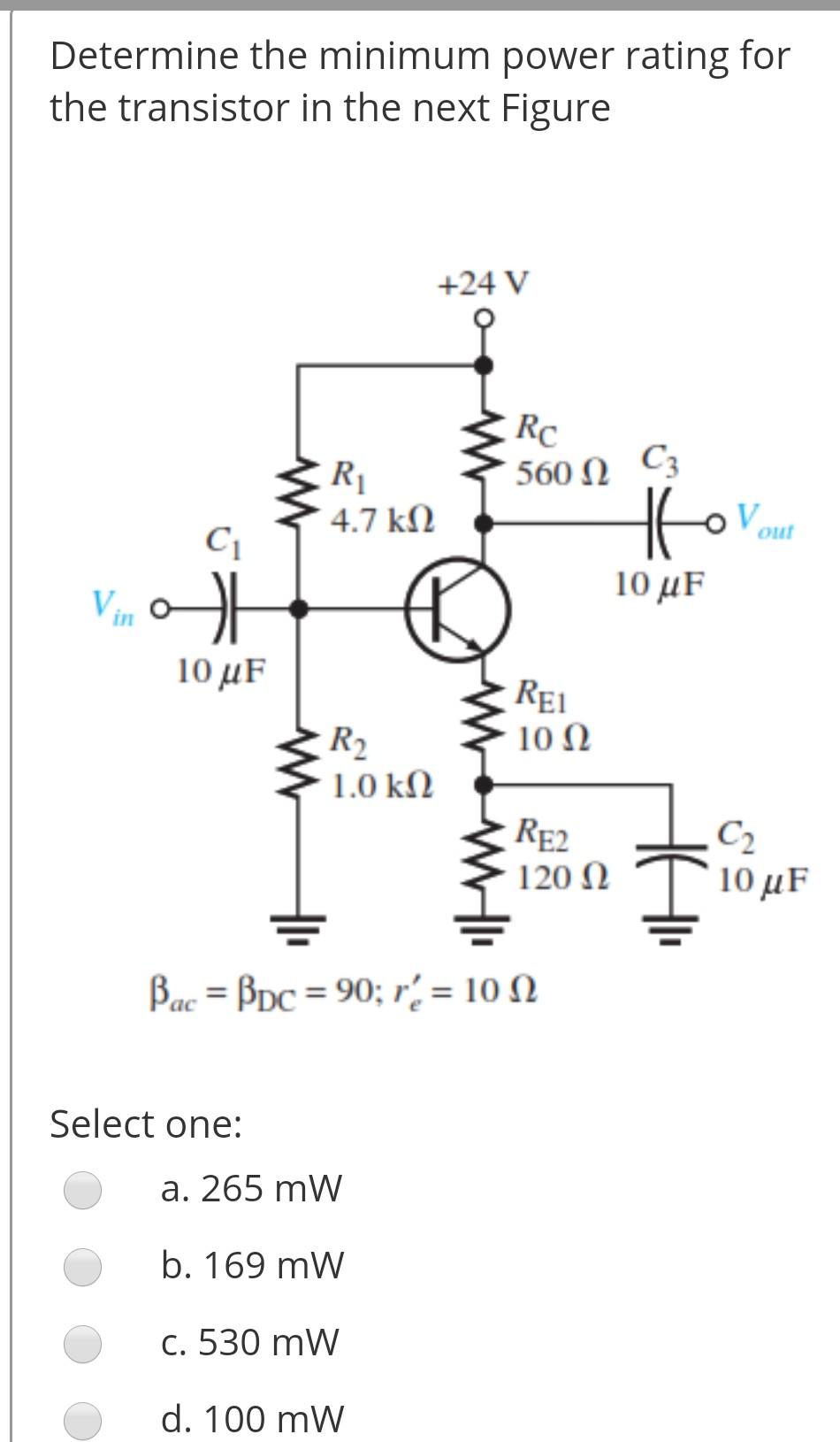 Solved Determine the minimum power rating for the transistor | Chegg.com