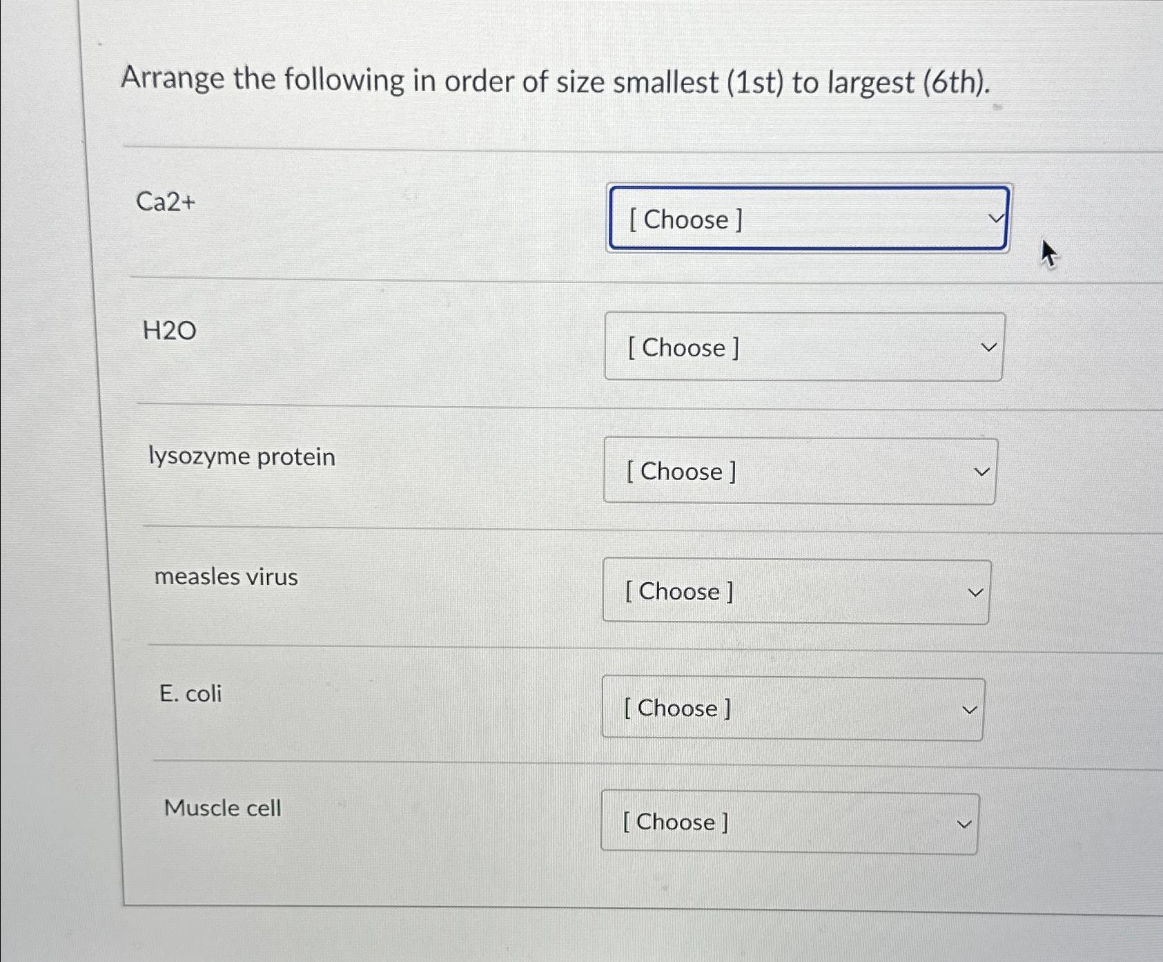 Solved Arrange the following in order of size smallest (1st) | Chegg.com