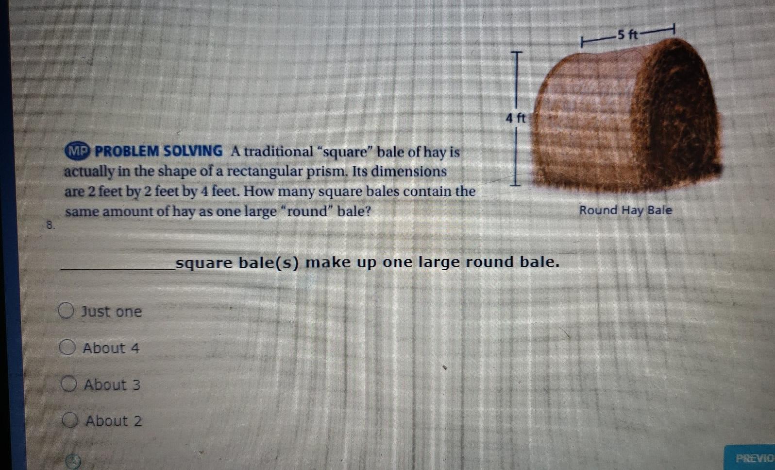 Solved 5ft- MP PROBLEM SOLVING A traditional “square" bale | Chegg.com