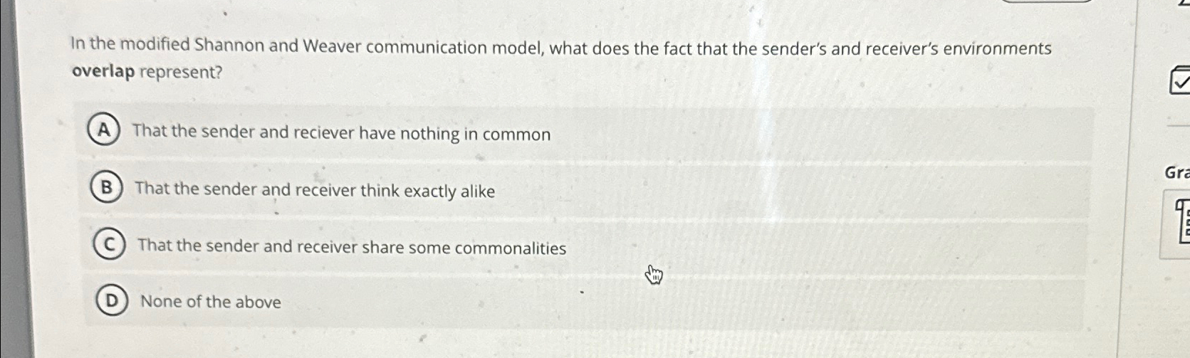 Solved In the modified Shannon and Weaver communication | Chegg.com