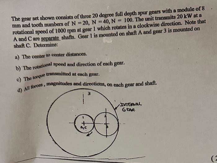 Solved The gear set shown consists of three 20 degree full | Chegg.com