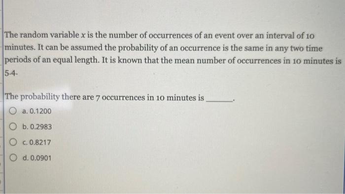 Solved The random variable x is the number of occurrences of | Chegg.com