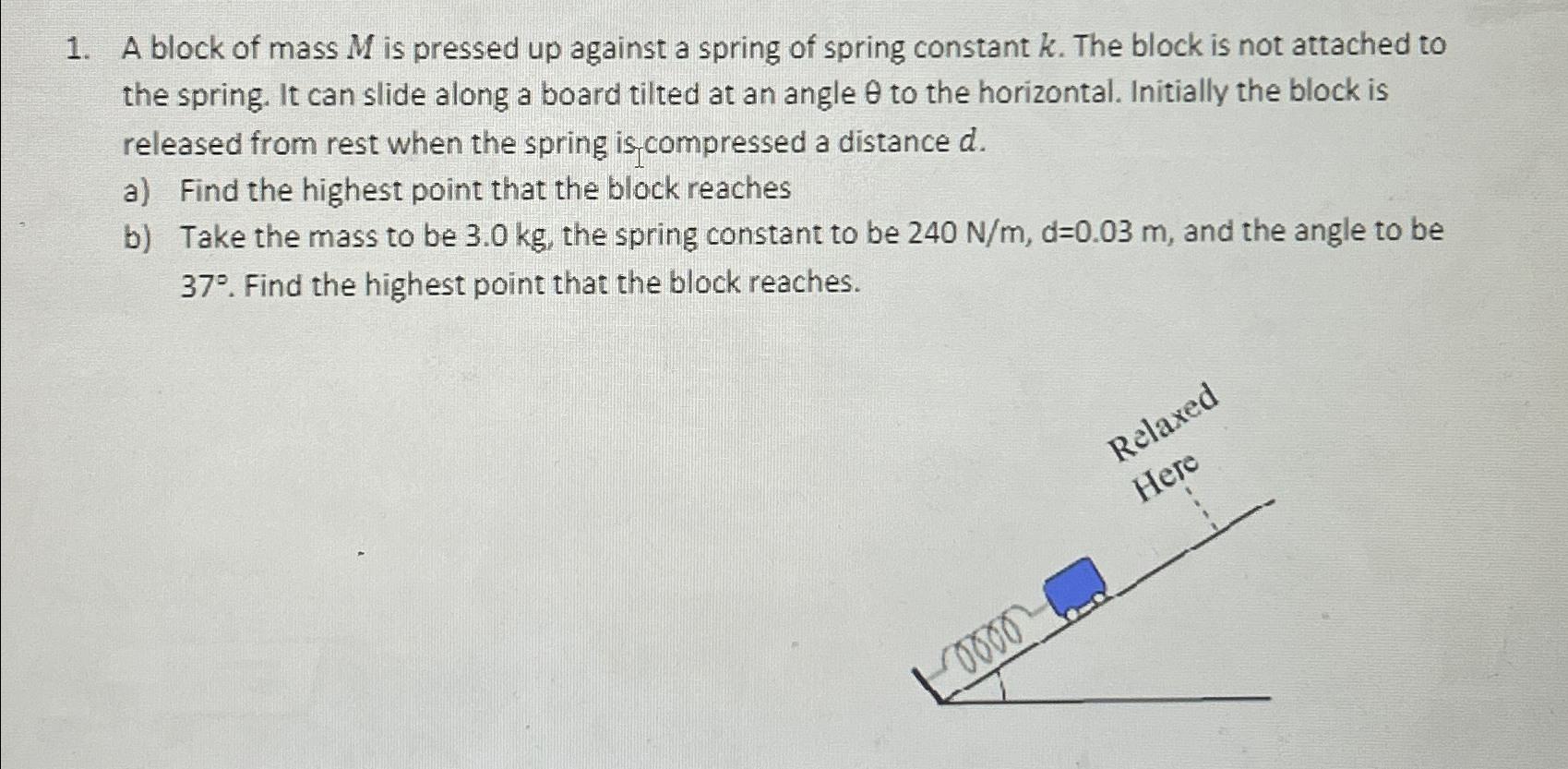Solved A block of mass M ﻿is pressed up against a spring of | Chegg.com