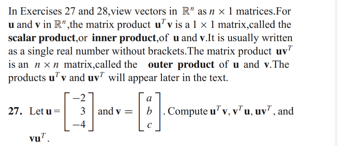 Solved In Exercises 27 ﻿and 28,view vectors in Rn ﻿as n×1 | Chegg.com