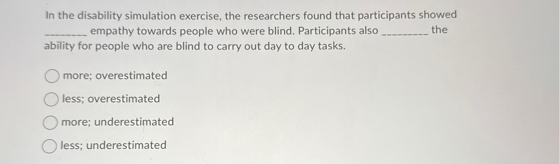 Solved In the disability simulation exercise, the | Chegg.com