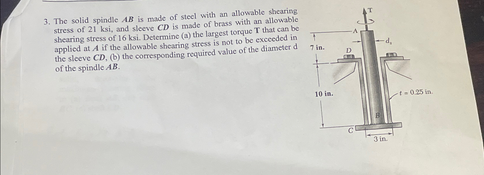 The solid spindle AB ﻿is made of steel with an | Chegg.com