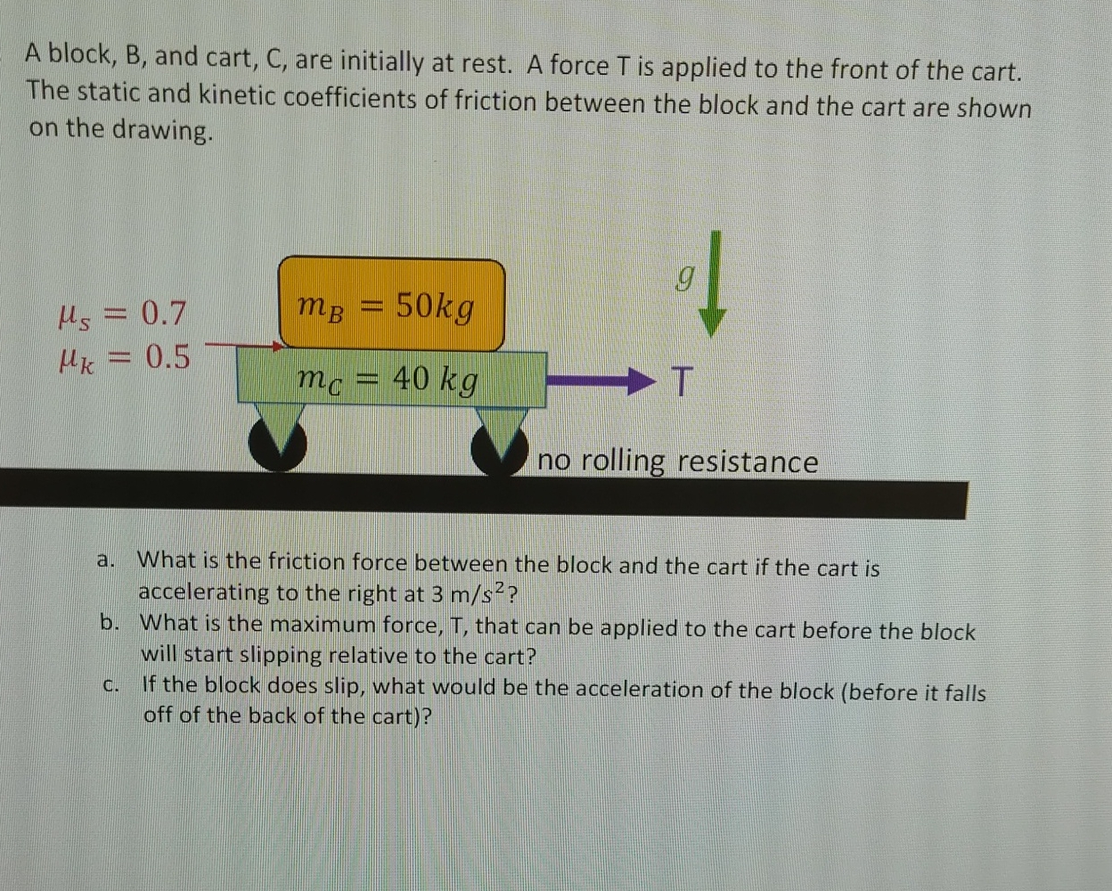 Solved 4 (5)A block, B, ﻿and cart, C, ﻿are initially at | Chegg.com