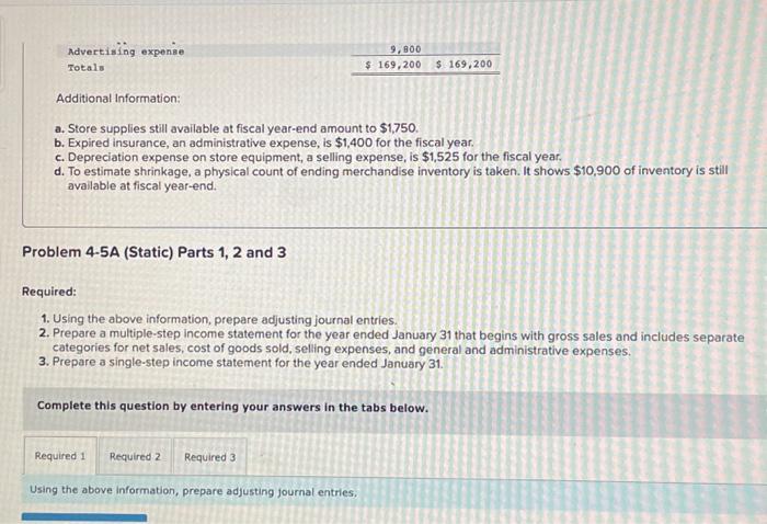 Solved Problem 4-5A (Static) Preparing adjusting entries and | Chegg.com