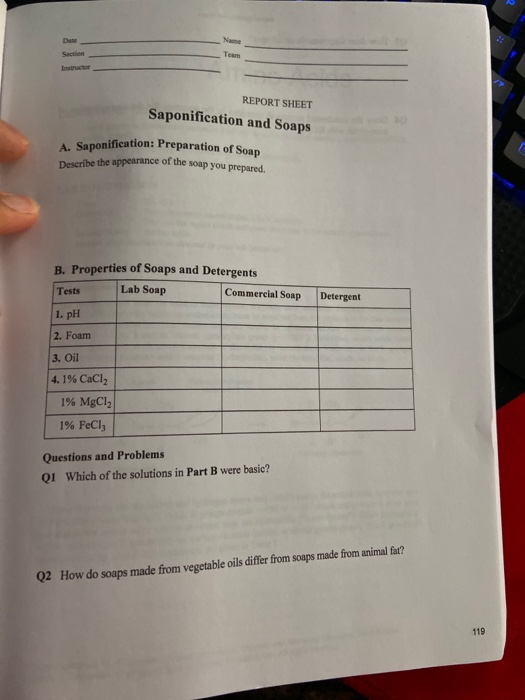 REPORT SHEET Saponification and Soaps A. | Chegg.com REPORT SHEET Saponification and Soaps A. | Chegg.com