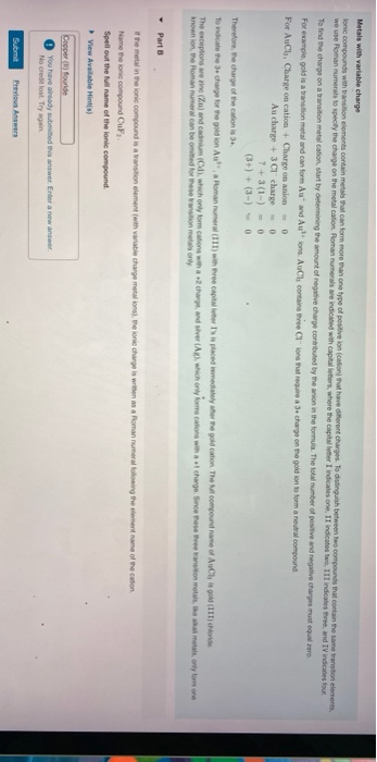 Solved Metals with variable charge Ionic compounds with | Chegg.com