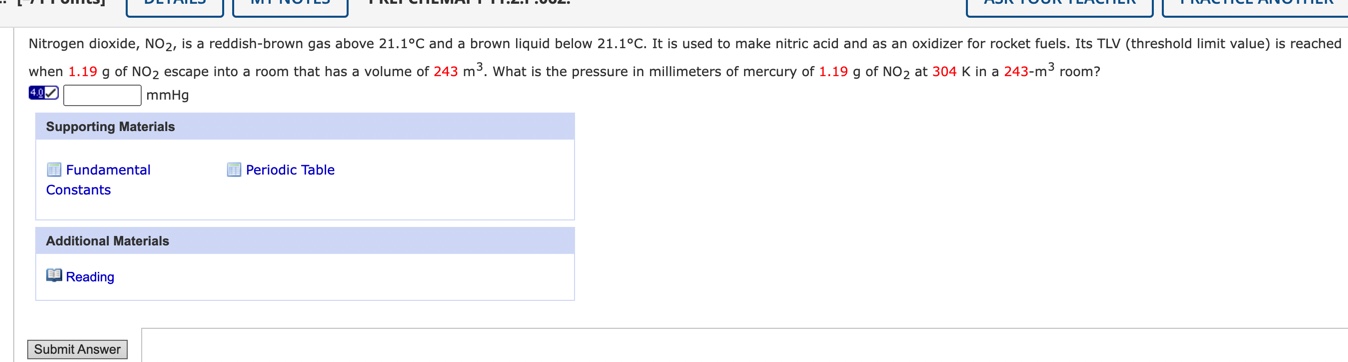 Solved Nitrogen dioxide, NO2, ﻿is a reddish-brown gas above | Chegg.com