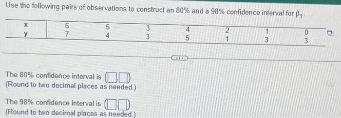Solved Use the following pairs of observations to construct | Chegg.com