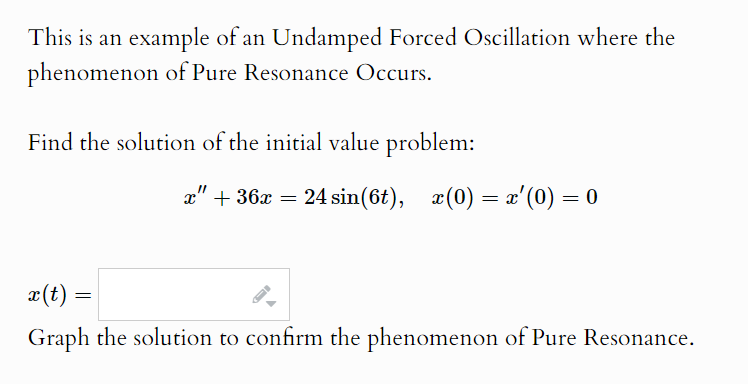 Solved This is an example of an Undamped Forced Oscillation | Chegg.com
