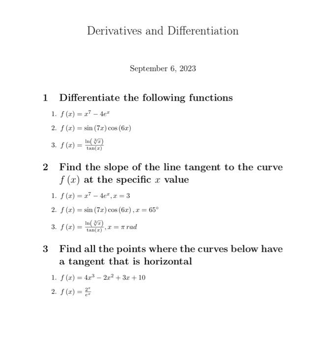 Solved Derivatives and Differentiation September 6, 2023 1 | Chegg.com