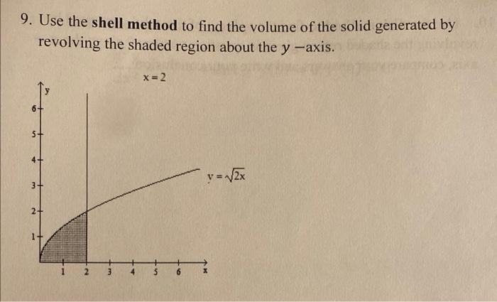 Solved 9. Use the shell method to find the volume of the | Chegg.com
