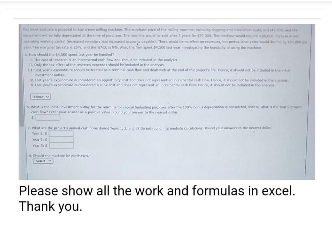 Solved गlease show all the work and formulas in excel. Thank | Chegg.com