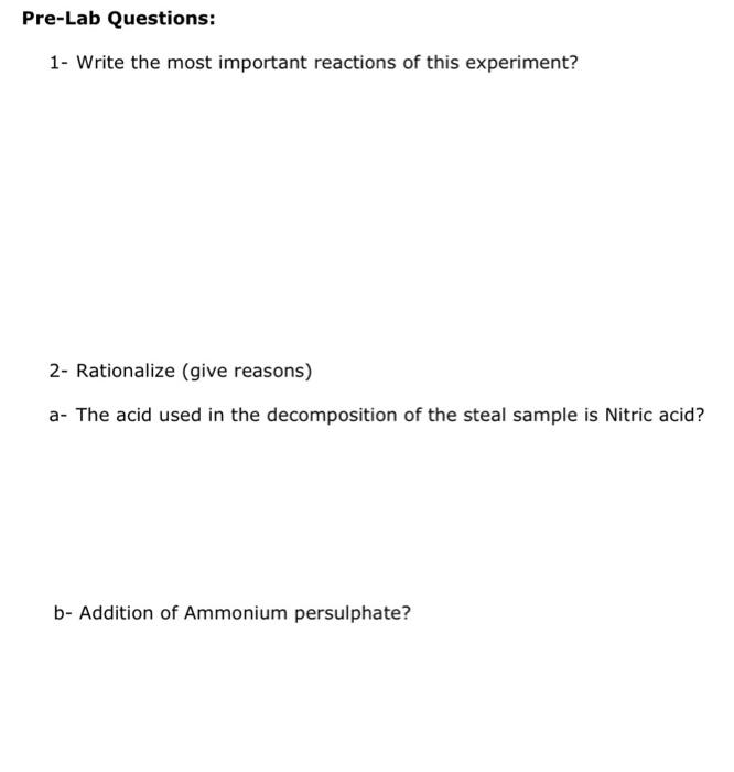 Solved Pre-Lab Questions: 1- Write the most important | Chegg.com