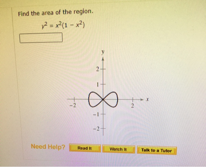 Solved Find the area of the region. y2 = x2(1 - x2) у 2 x - | Chegg.com