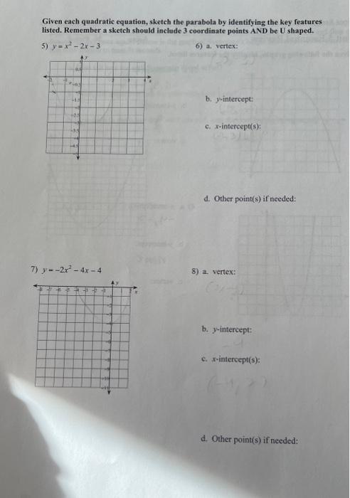 Solved Given each quadratic equation, sketch the parabola by | Chegg.com