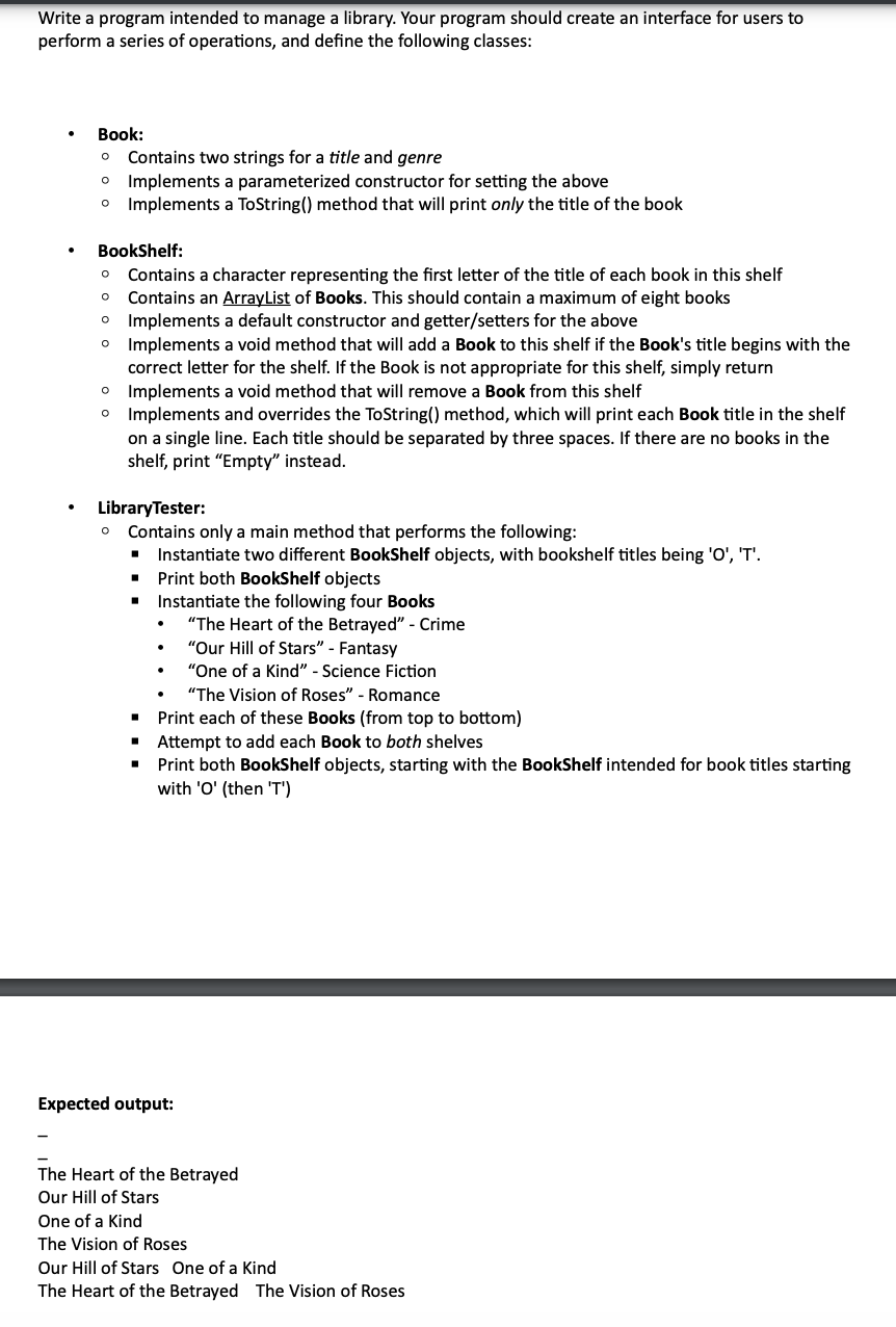Solved Write a program intended to manage a library. Your | Chegg.com