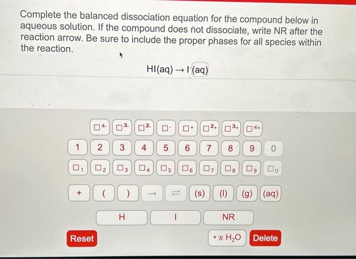 Solved Complete the balanced dissociation equation for the | Chegg.com