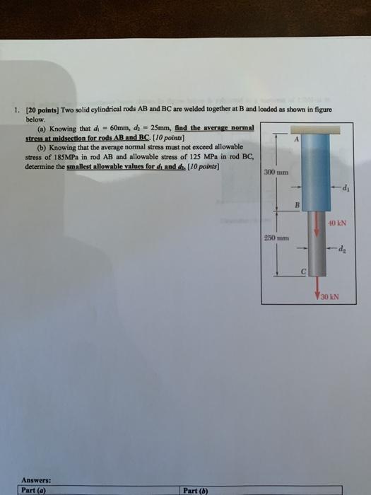 Solved 1. [20 points) Two solid cylindrical rods AB and BC | Chegg.com