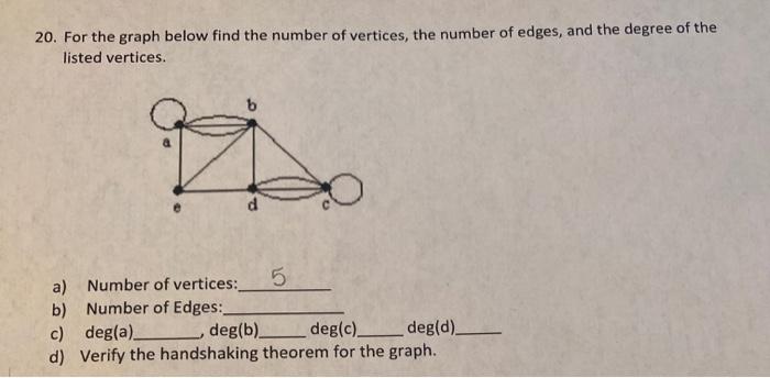 Solved For the graph below find the number of vertices, the | Chegg.com