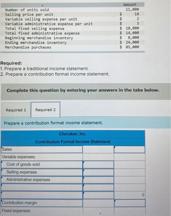 Solved 18 Number of units sold Selling price per unit | Chegg.com