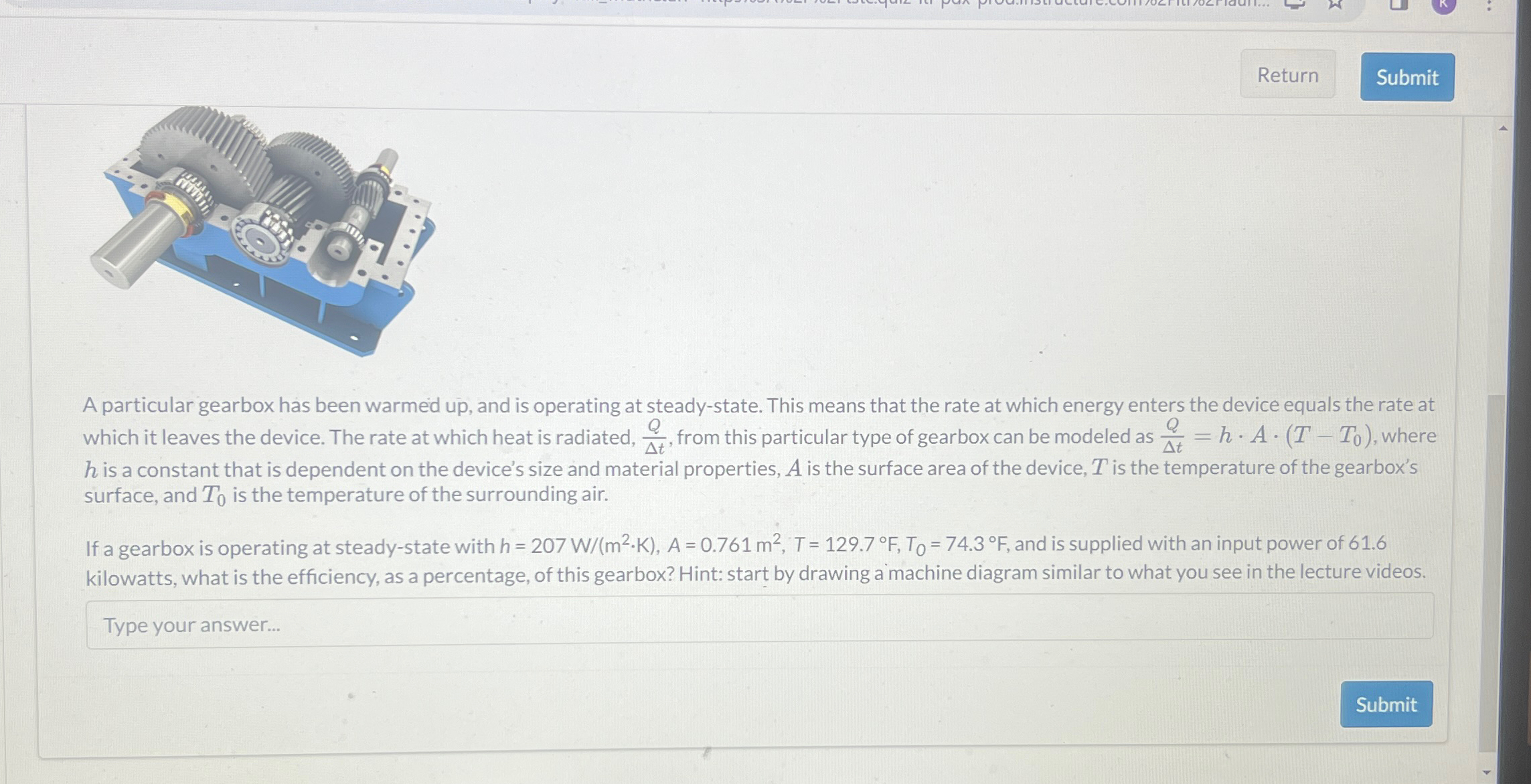 Solved A particular gearbox has been warmed up, ﻿and is | Chegg.com