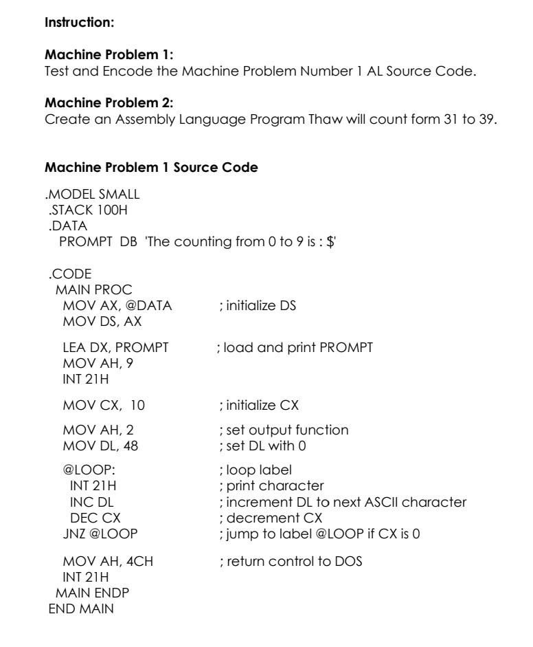 Solved Create an Assembly Language Program Thaw will count | Chegg.com