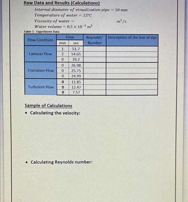 Solved Raw Data and Results Calculations) Internal diameter | Chegg.com