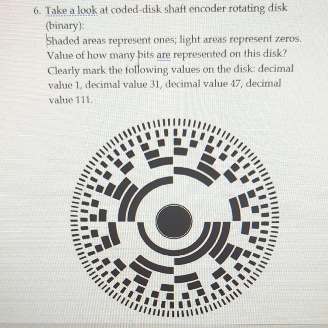 Solved 6. Take a look at coded-disk shaft encoder rotating | Chegg.com