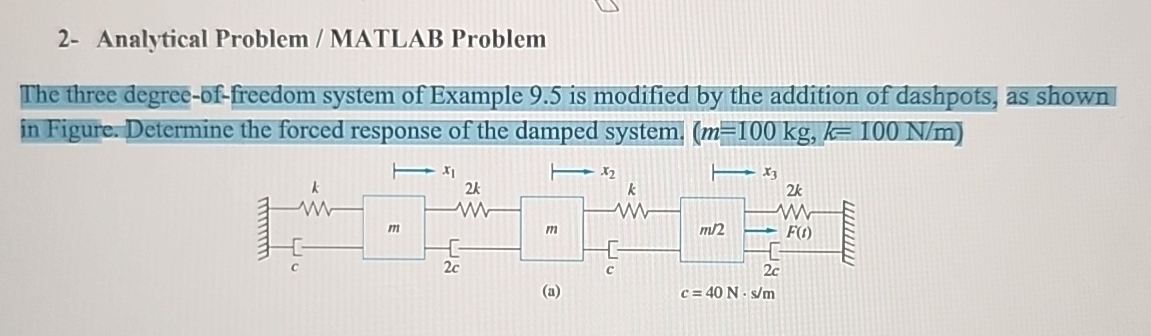 Solved 2- ﻿Analytical Problem / ﻿MATLAB ProblemThe three | Chegg.com