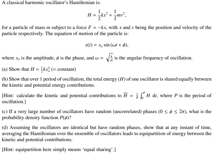 A classical harmonic oscillator's Hamiltonian | Chegg.com