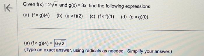 Solved Given f(x)=2x and g(x)=3x, find the following | Chegg.com